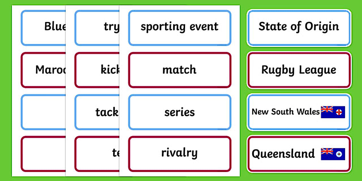 Editable State of Origin Word Cards (teacher made) - Twinkl