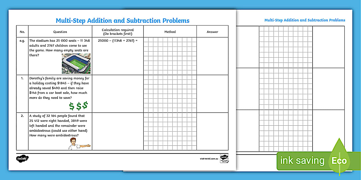 Multi-Step Addition and Subtraction Problems (teacher made)