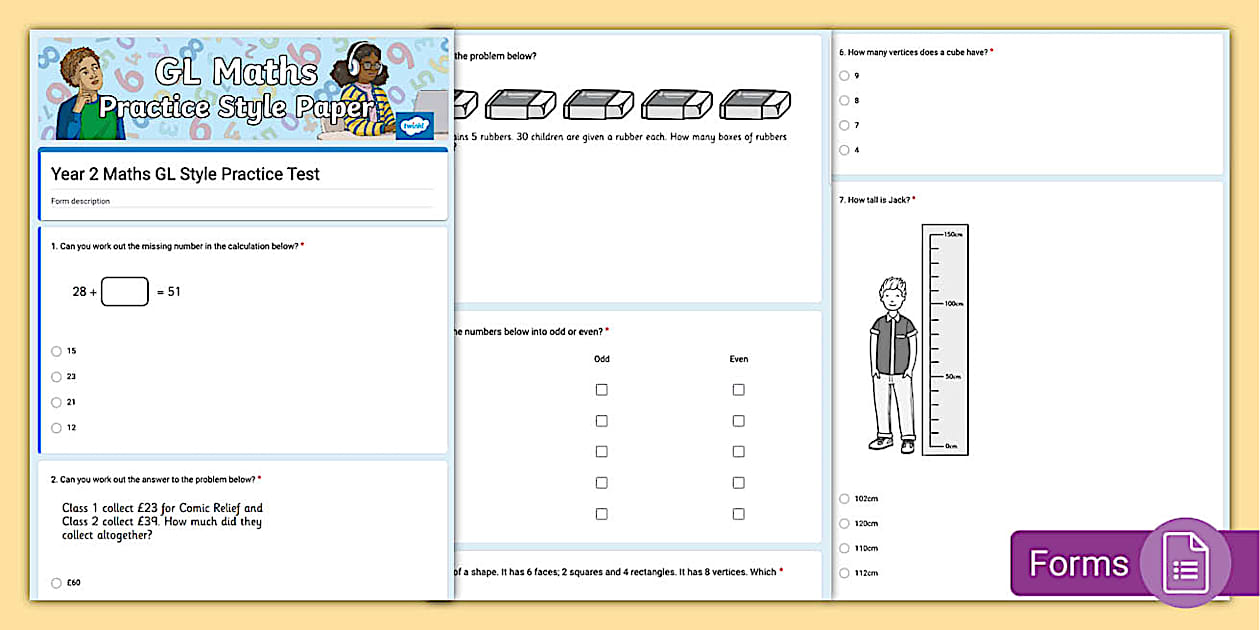Year 2 Maths GL Style Practice Paper (teacher made) - Twinkl