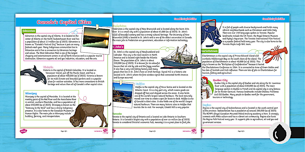 Canada's Capital Cities Fact File (teacher made) - Twinkl