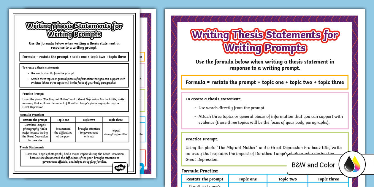 Writing Thesis Statements for Writing Prompts for 6th-8th Gr