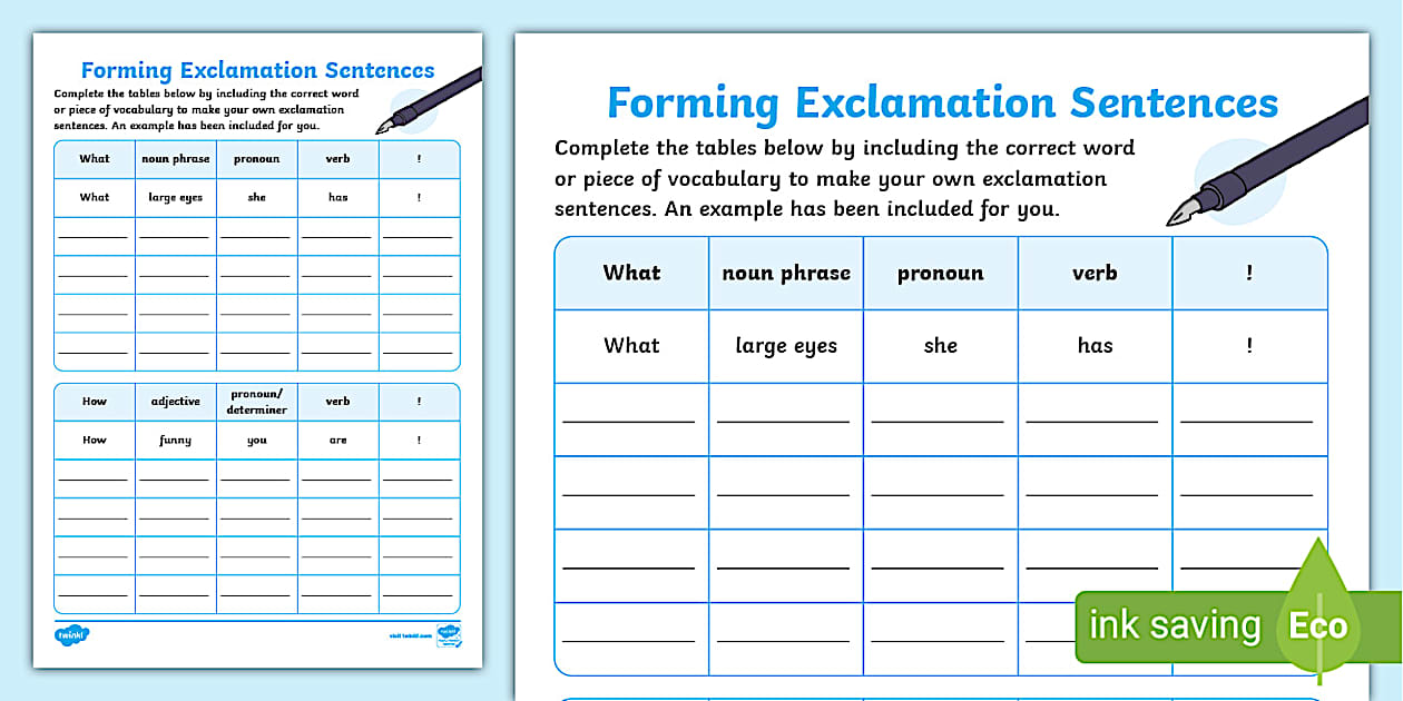 Forming Exclamation Sentences Activity Sheet (Teacher-Made)