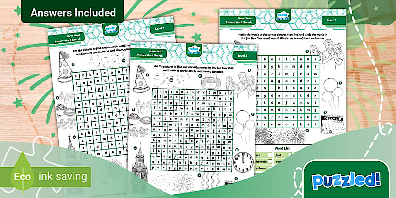 New Year Picture Word Search (3 Levels) | Twinkl Puzzled