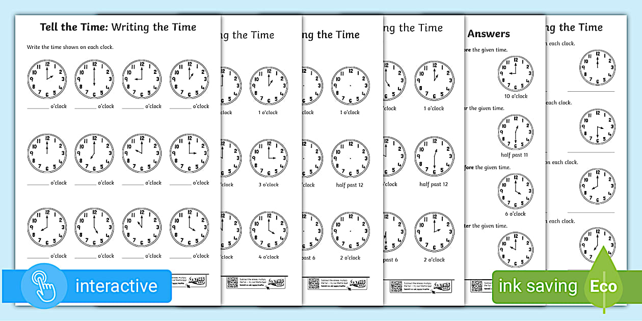 Printable O'Clock and Half Past Worksheets | Maths and Time