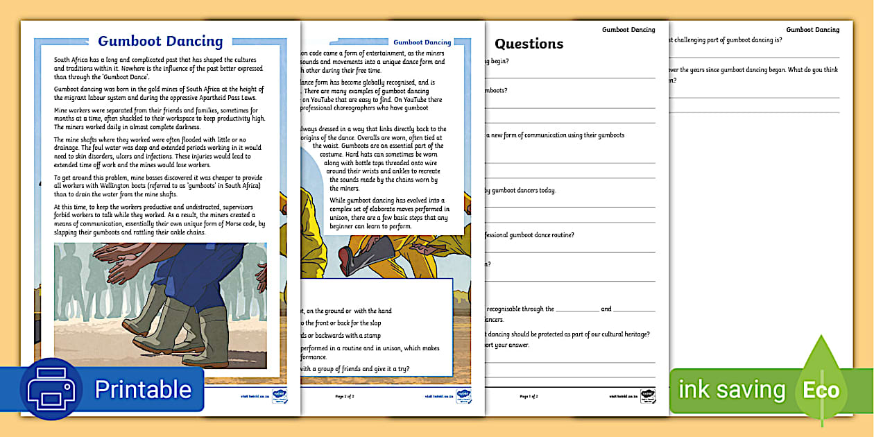 Gumboot Dancing Comprehension