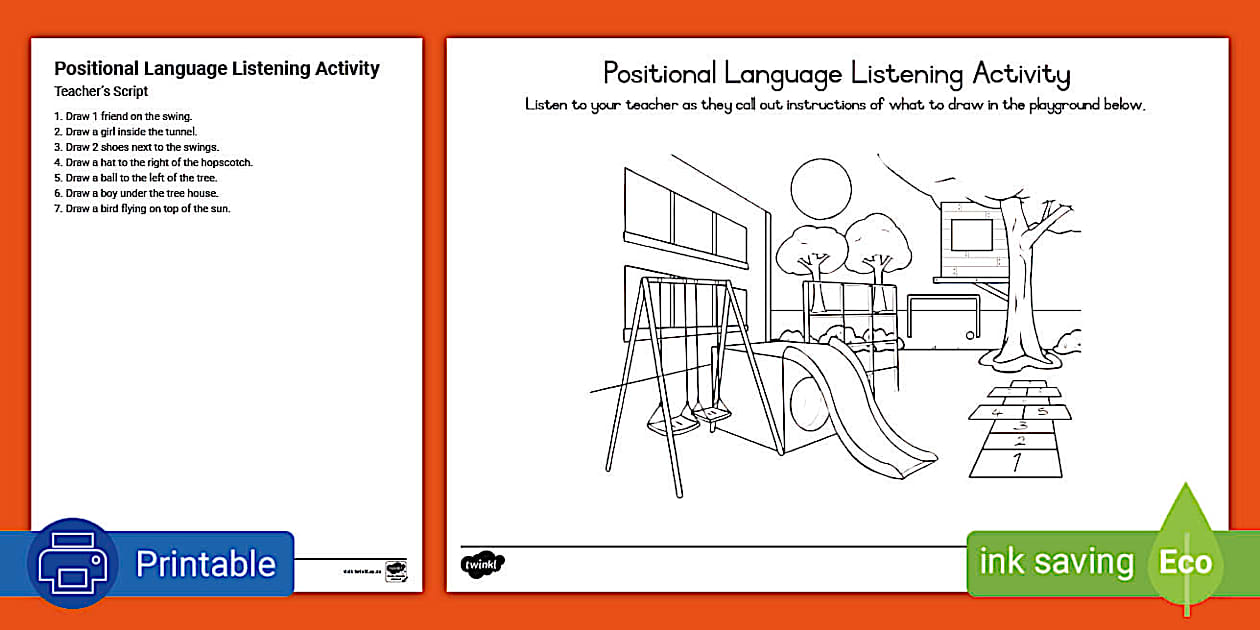 Grade R: Positional Language Listening Activity - Twinkl