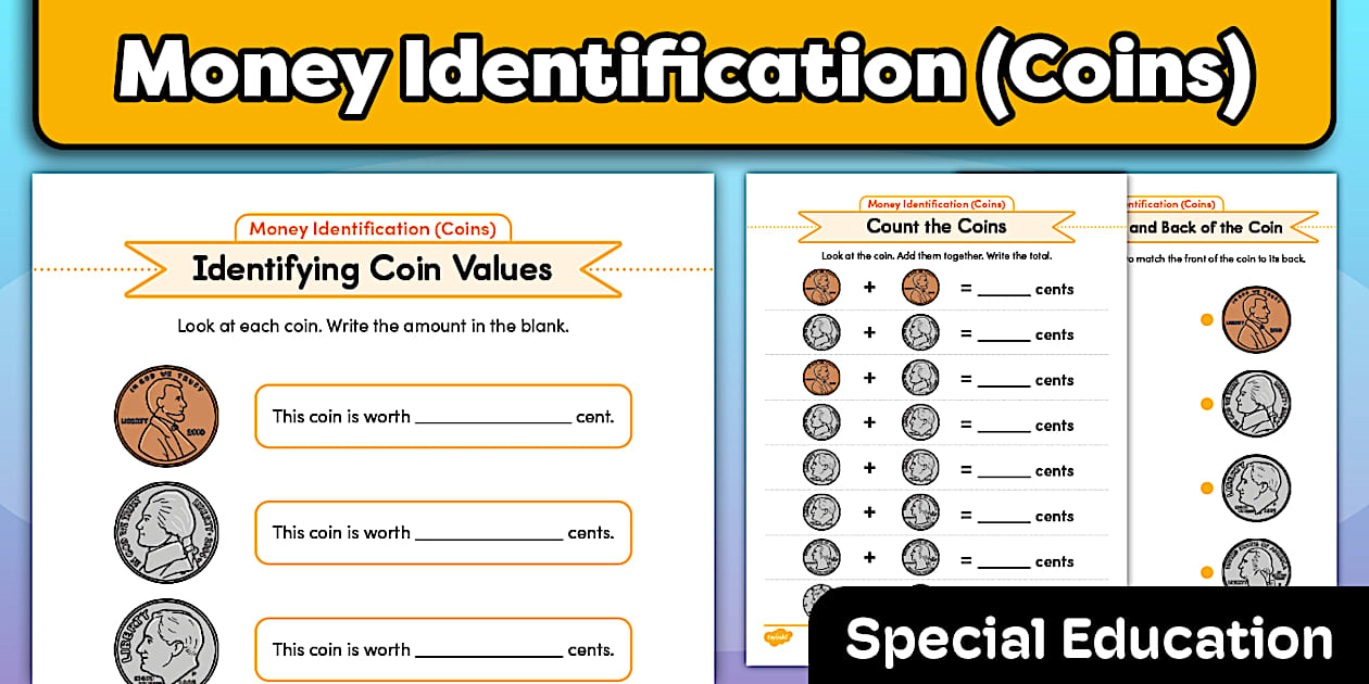 Money Identification (Coins) Worksheet for Special Education
