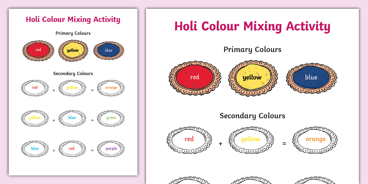 Holi Colour Mixing Activity Worksheet (teacher made)