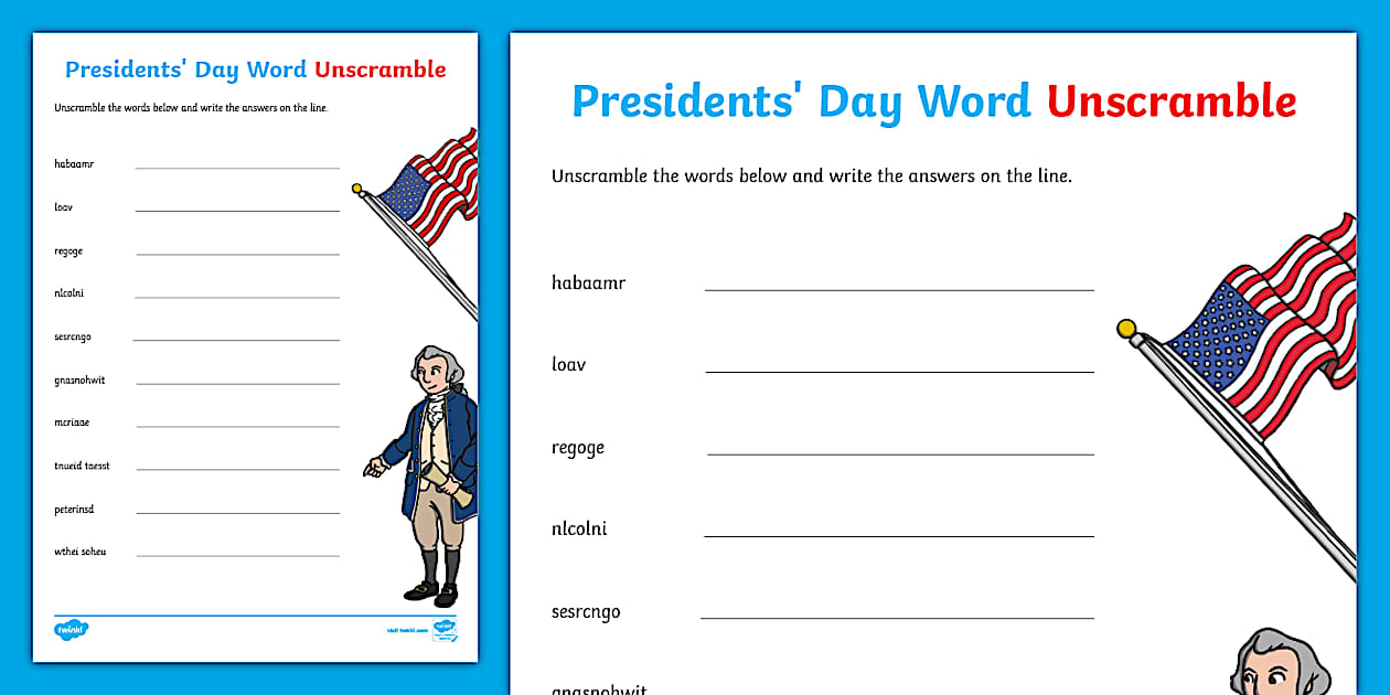 Presidents' Day Word Scramble Activity (teacher made)
