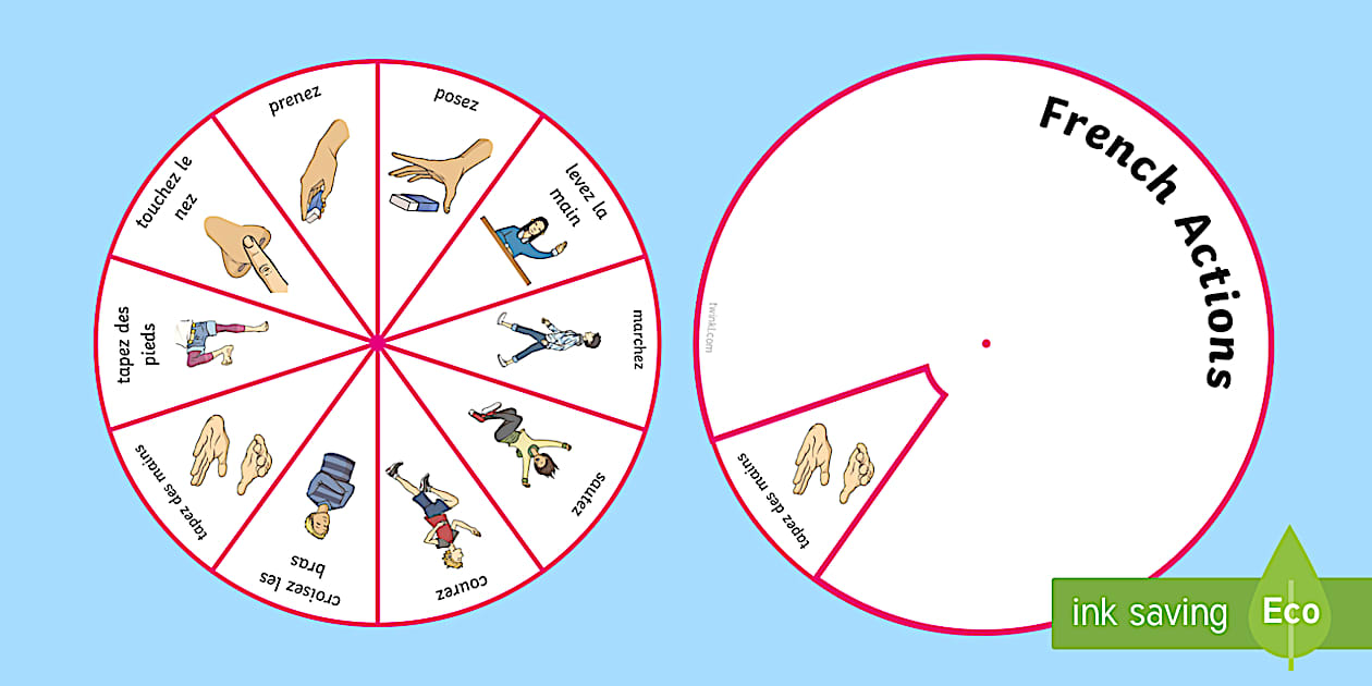 French Action Words Spinner (Teacher-Made) - Twinkl