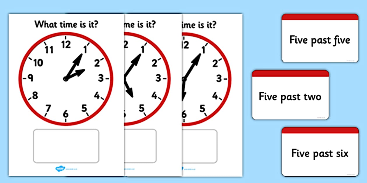 Analogue Clocks Matching Cards Five Past (professor feito)