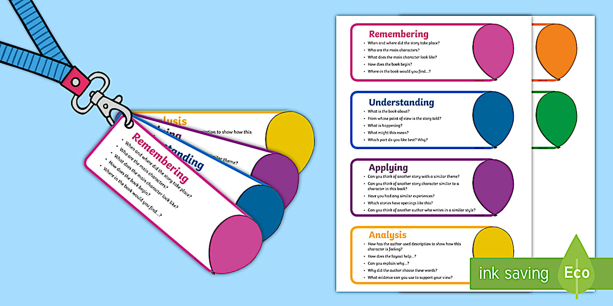 Editable Bloom's Balloons: Bloom's Taxonomy Questions for Reading Cards