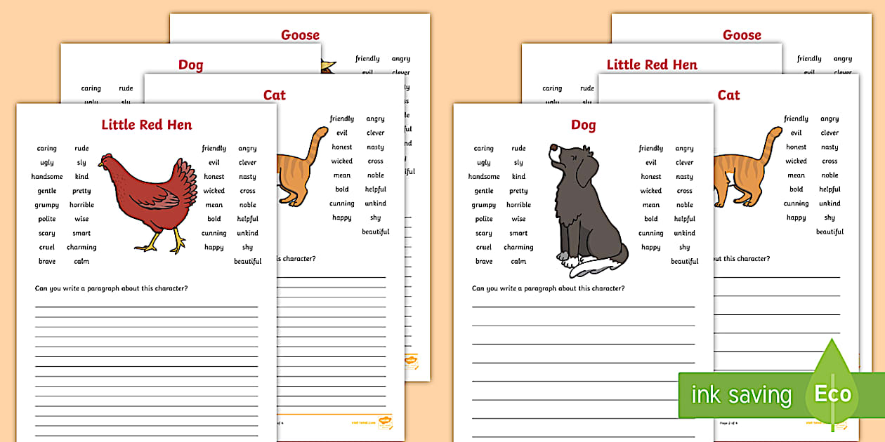 Editable The Little Red Hen Character Description Writing Frames