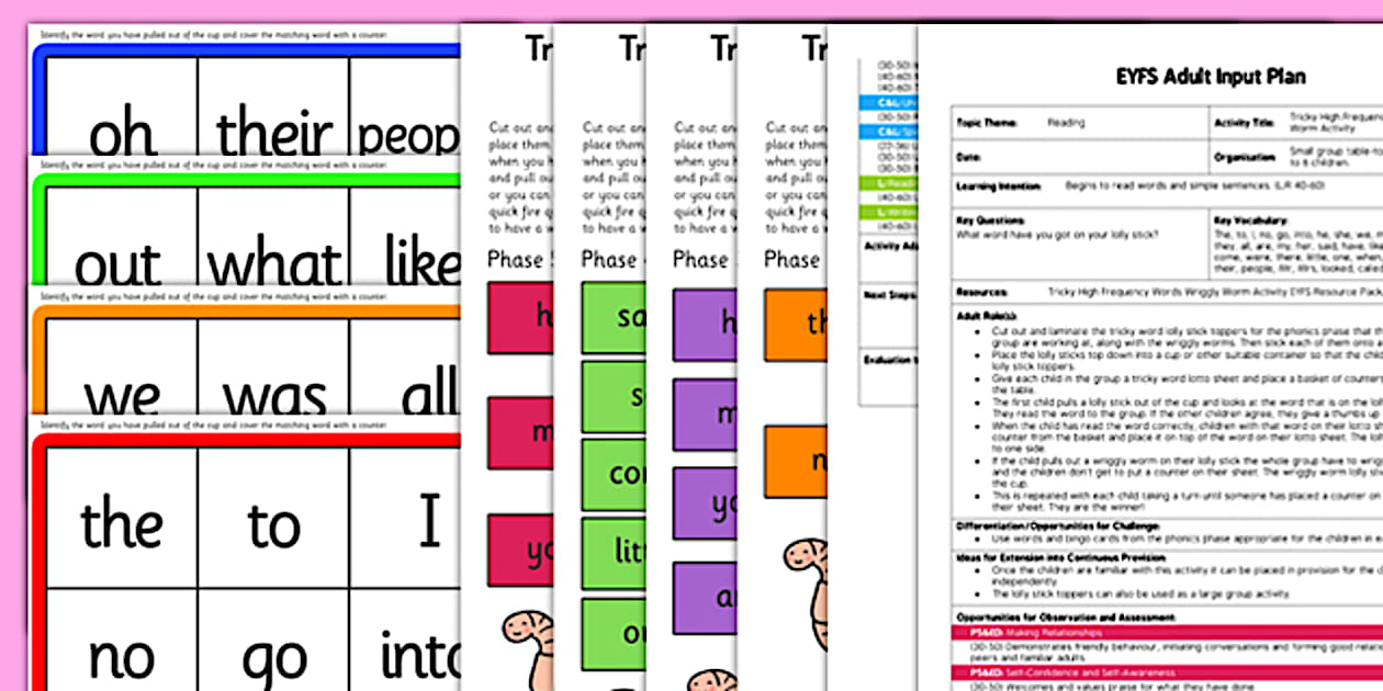 Tricky High Frequency Words Wriggly Worm EYFS Adult Input Plan and Resource