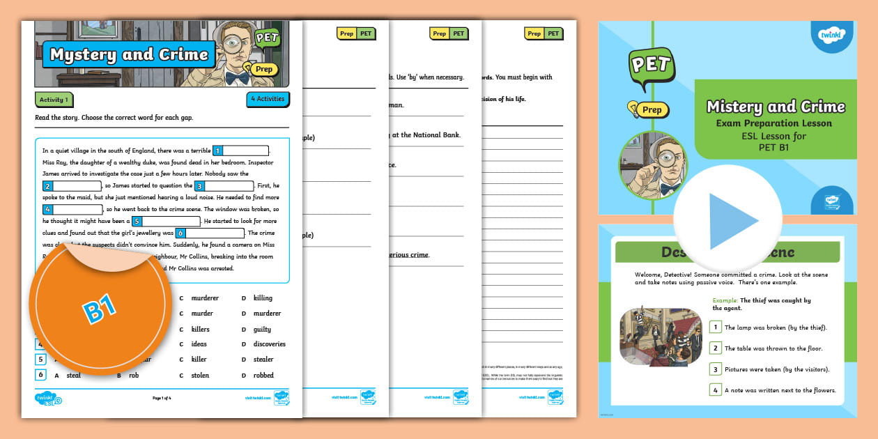 B1 PET Prep Lesson - Mystery and Crime with Twinkl - Twinkl