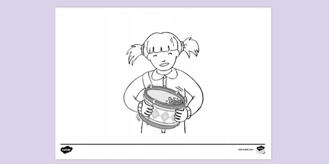 Girl Shaking Drum With Rice | KS1 Colouring Sheets | Twinkl