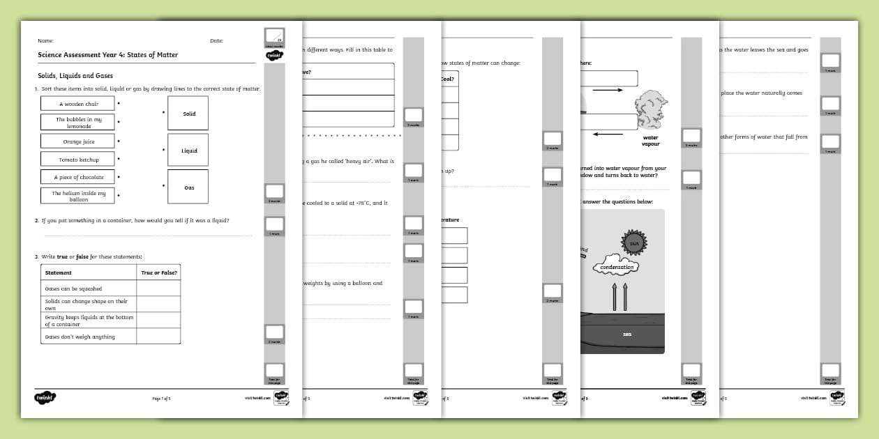 Year 4 States of Matter End of Unit Assessment - Twinkl