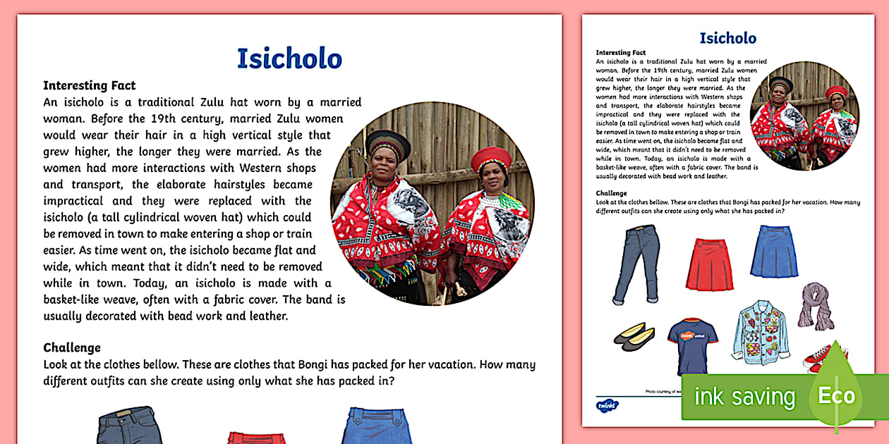 Isicholo Worksheet / Worksheet - Twinkl