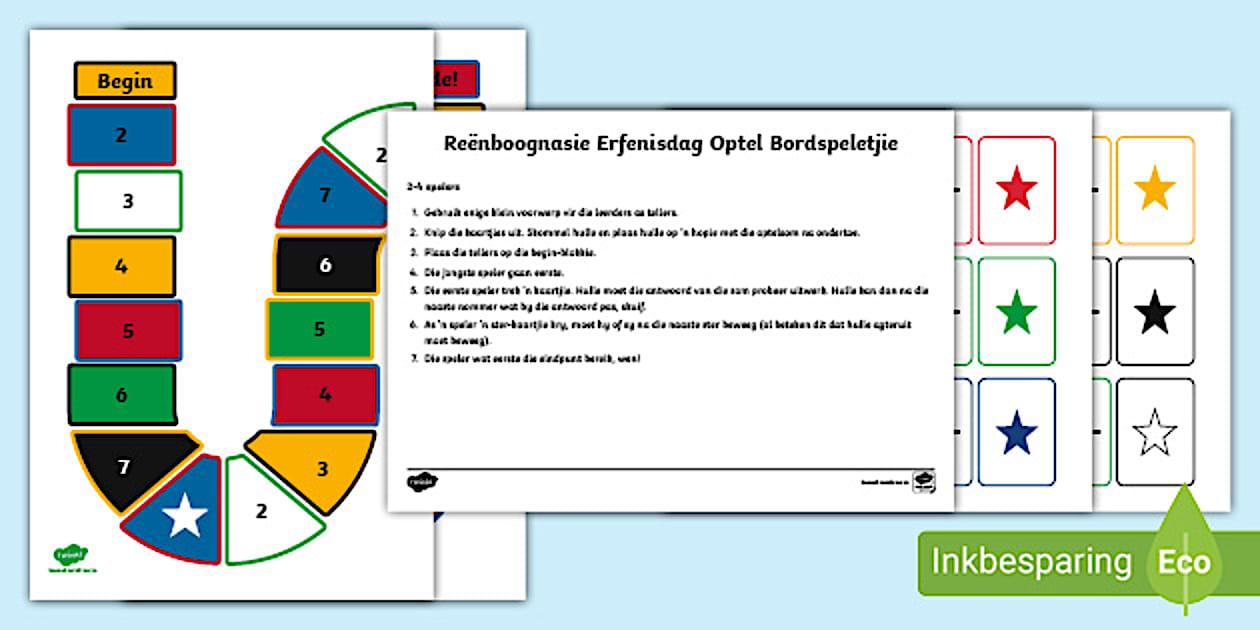 Reënboognasie Erfenisdag Optel Bordspeletjie (teacher made)