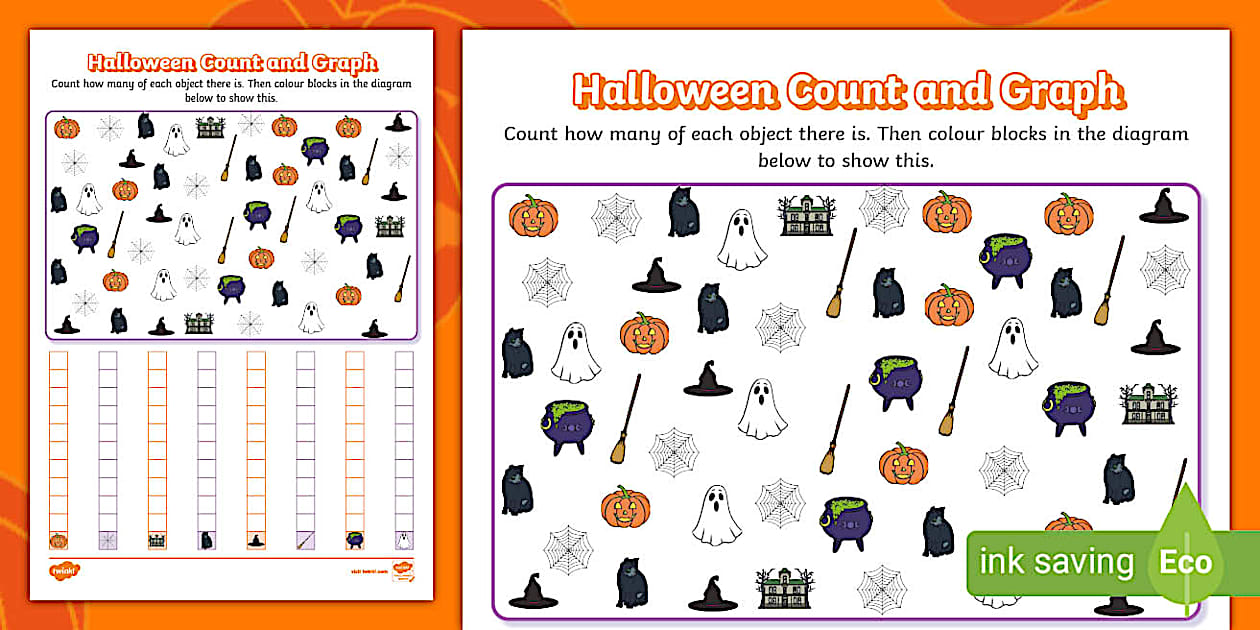 👉 Halloween Count and Graph Worksheet - Twinkl