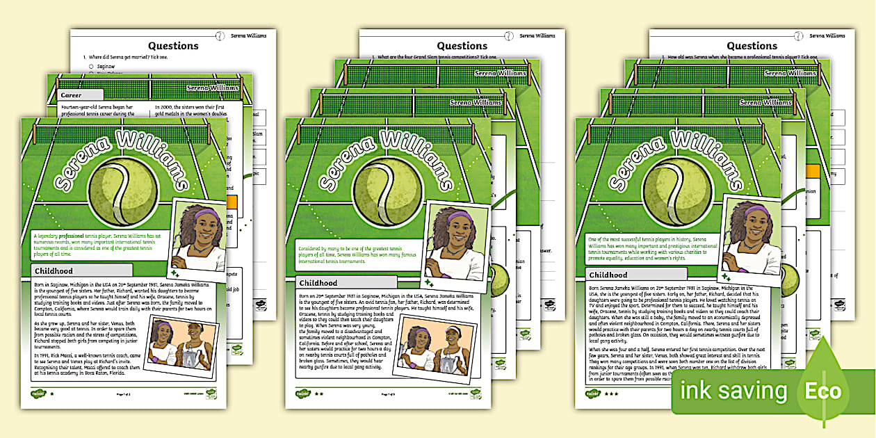 UKS2 Serena Williams Differentiated Comprehension Activity