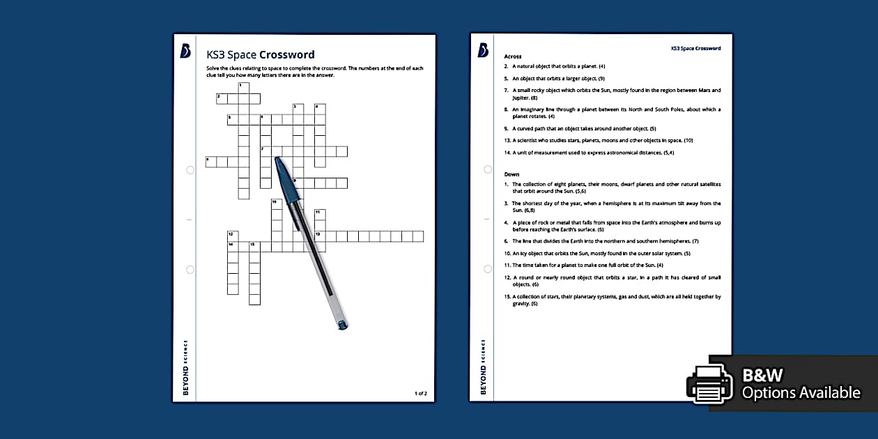 KS3 Space Crossword (teacher made) - Twinkl