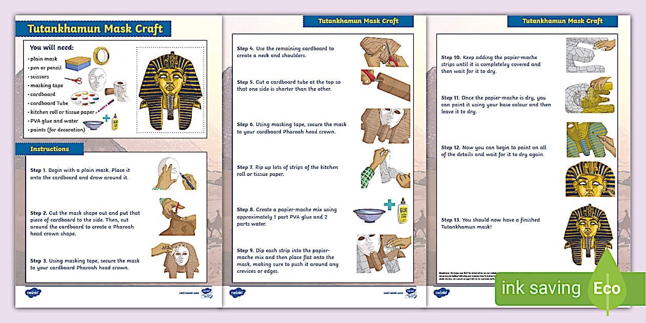 Tutankhamun Mask Craft Instructions (teacher made) - Twinkl