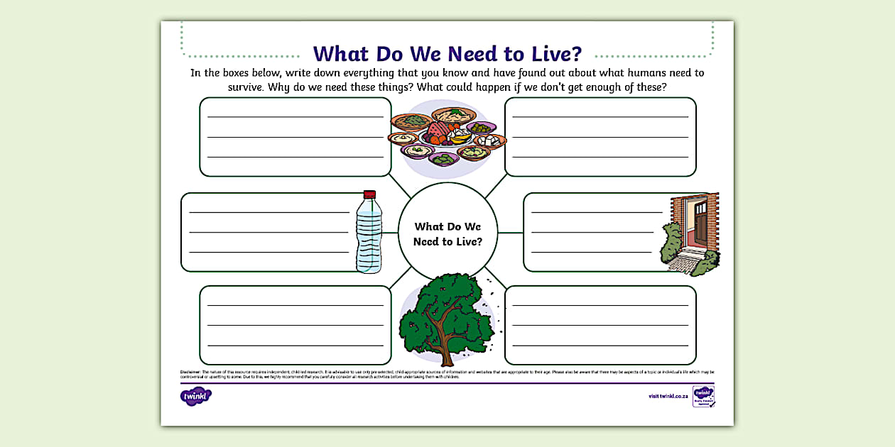 What Do We Need to Live? Mind Map (teacher made) - Twinkl