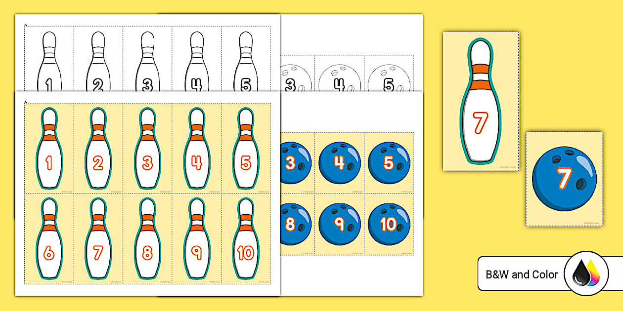 Bowling Numbers 1-10 Matching Cards (professor feito)