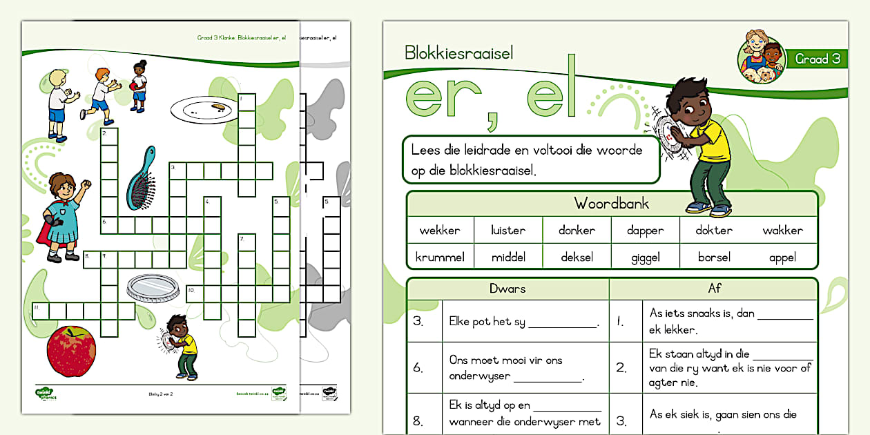 Graad 3 Klanke Blokkieraaisel Eindklank er en el - Twinkl