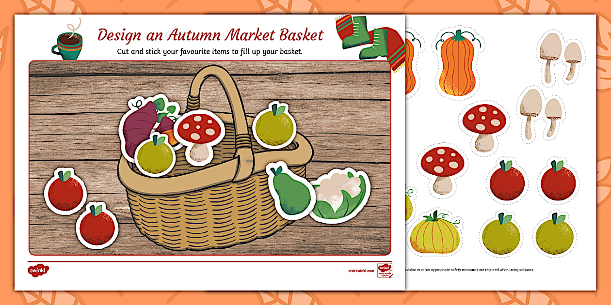 Autumn Market Basket Cutting Skills Activity,