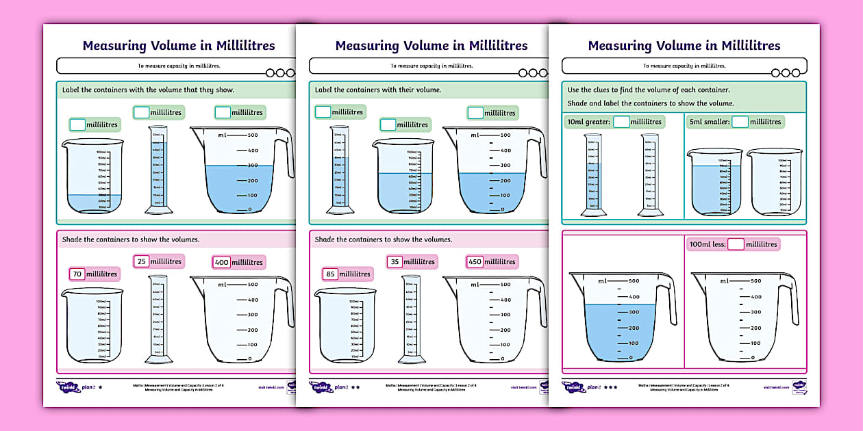 👉 Y 2 Measuring Volume in Millilitres Maths Worksheet