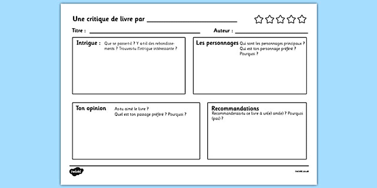 Une critique de livre par (teacher made) - Twinkl