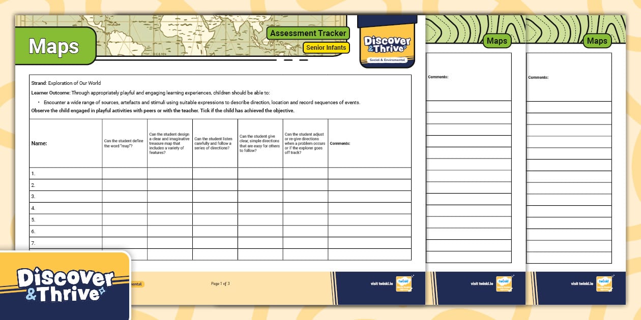 SEE (Exploration of Our World) Maps Assessment Tracker (Senior Infants)