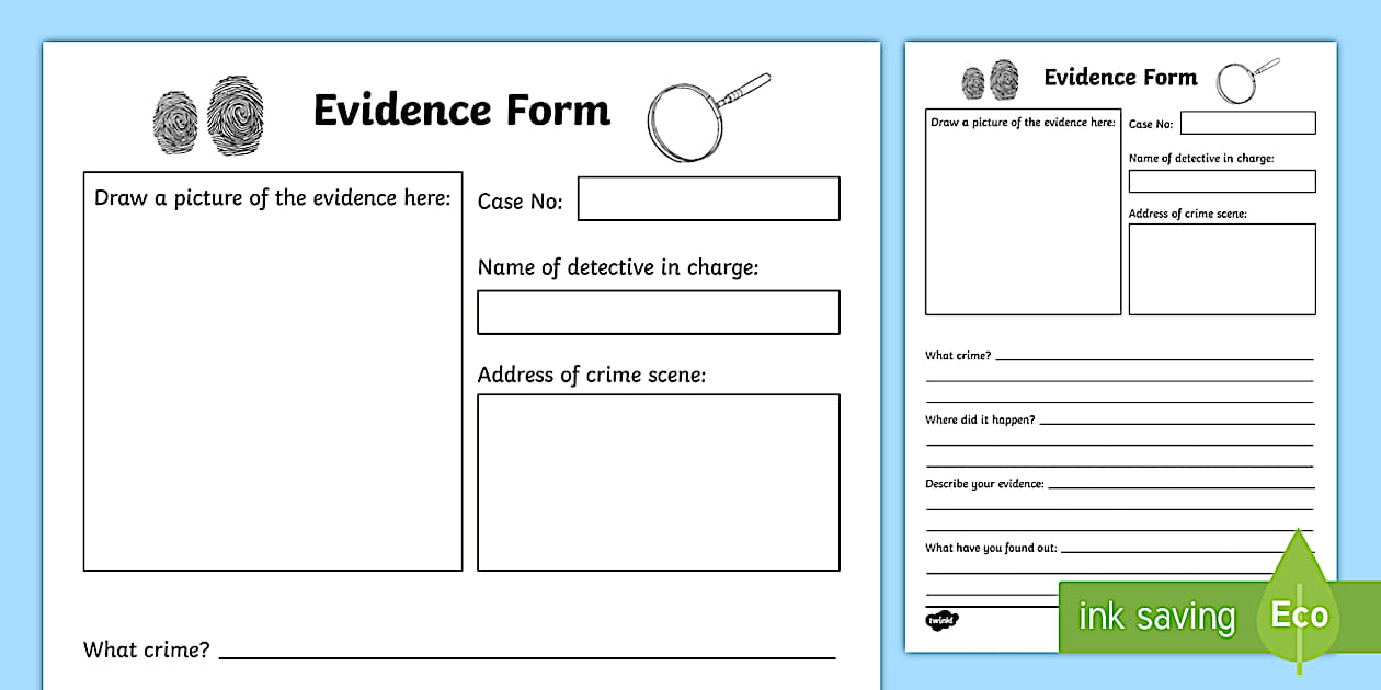 Editable Detective Role Play Evidence Form (teacher made)
