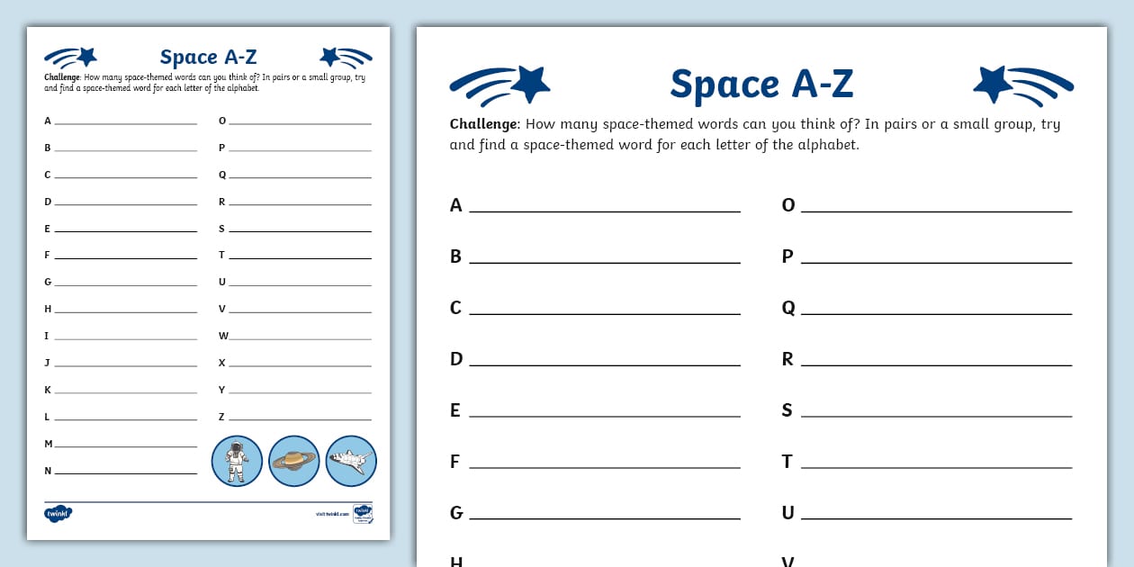 Space A-Z Worksheet (creat de profesori) - Twinkl