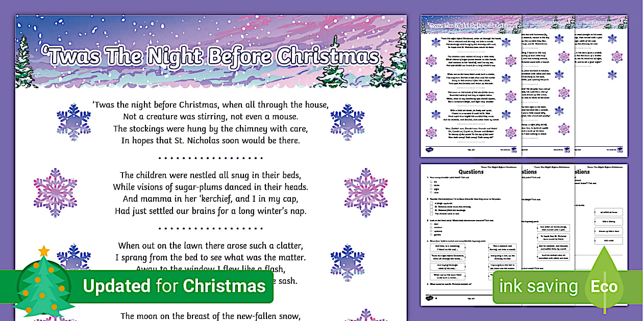 LKS2 'Twas the Night Before Christmas Differentiated Reading Comprehension