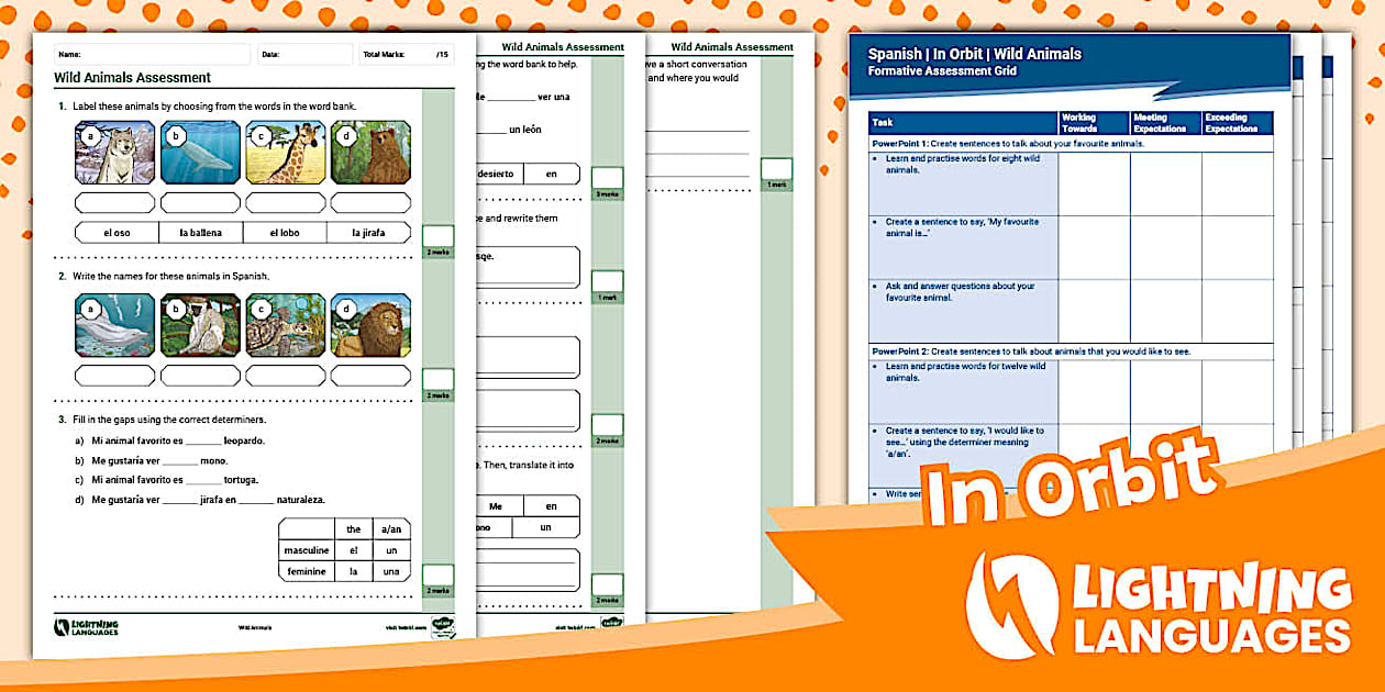 👉 Spanish Wild Animals Assessment Test Pack