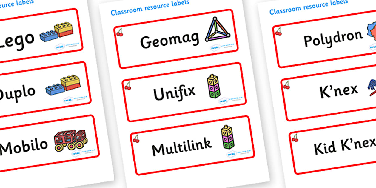 Cherry Themed Editable Construction Area Resource Labels