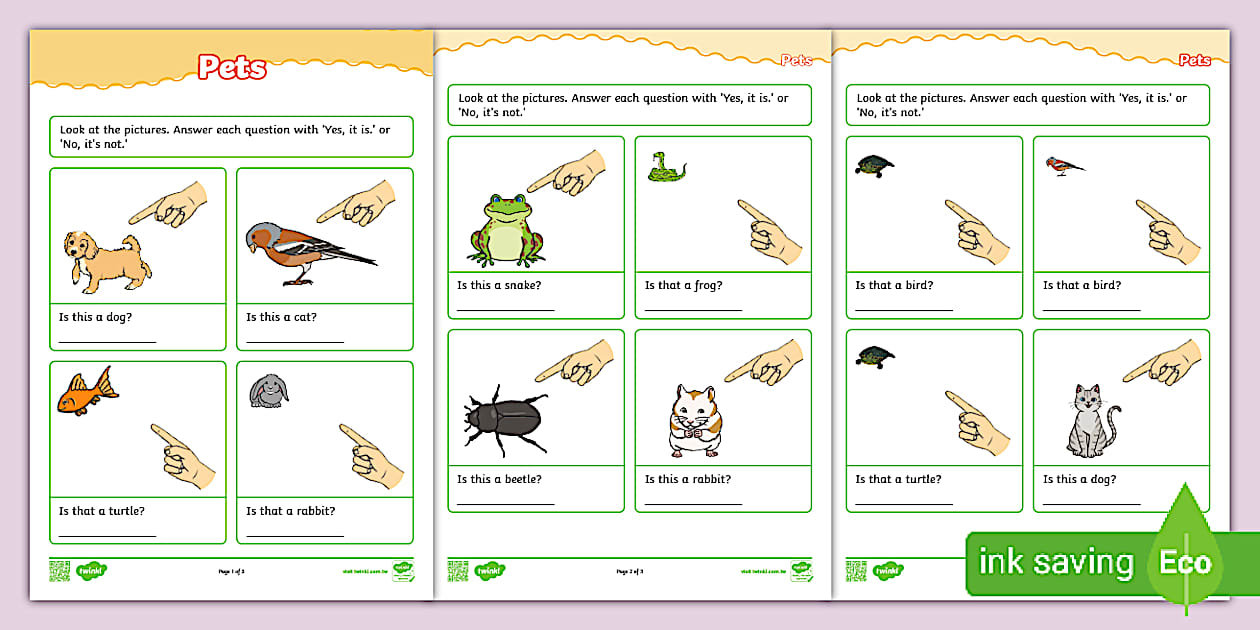 寵物句型學習單｜Pets Sentence Completer Worksheet｜小三適用