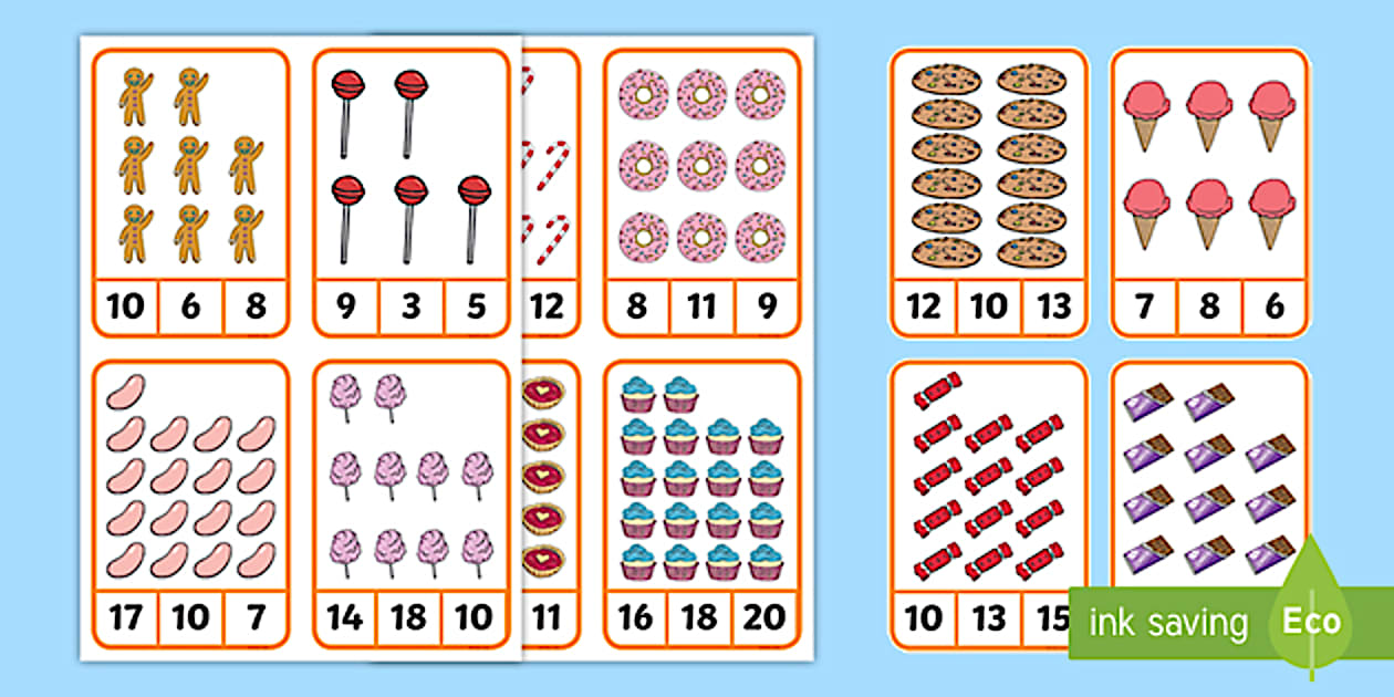👉 Sweet Treats Counting to 20 Peg Cards Activity - Twinkl