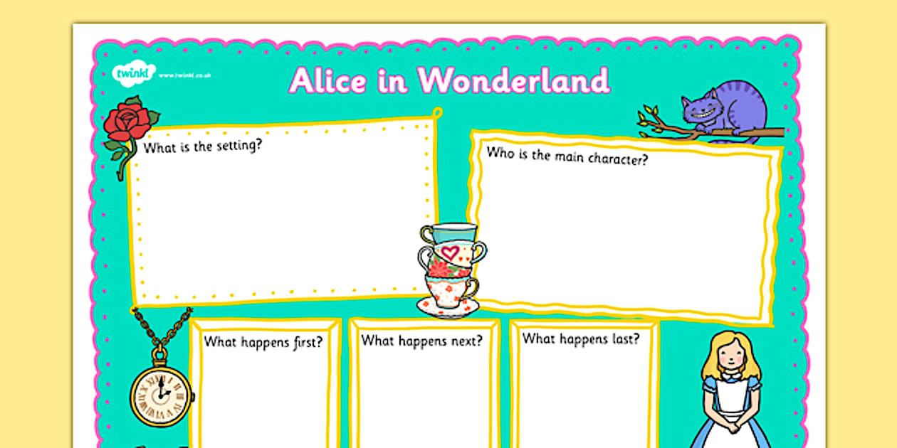 Black and White Alice in Wonderland Book Review Writing Frame