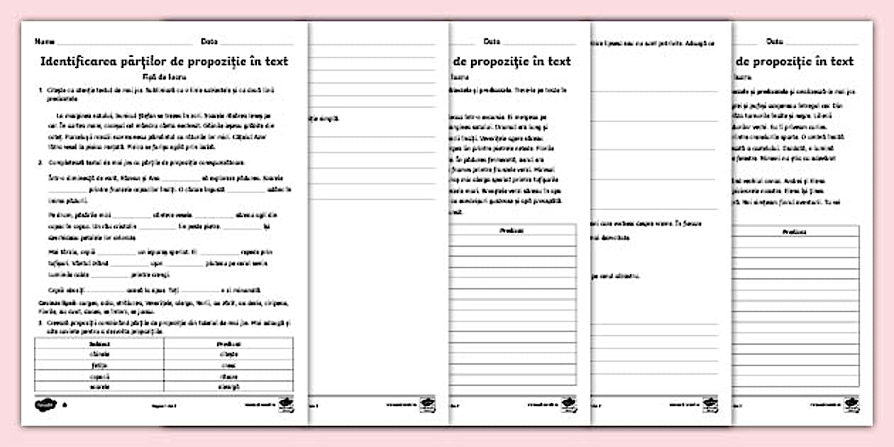 Părțile de propoziție – Fișe de lucru diferențiate