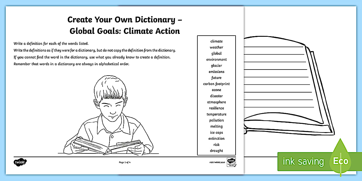 Global Goals Climate Action Create Your Own Dictionary Activity