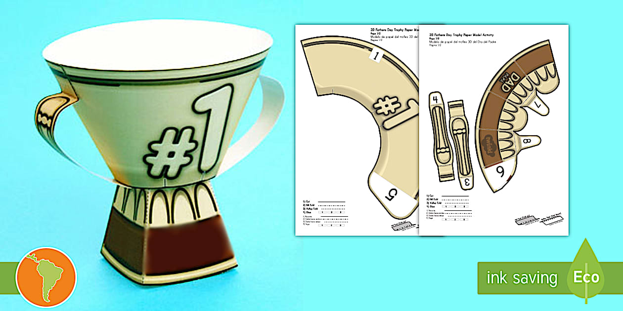 3D Father's Day Trophy Activity English/Spanish - 3D Fathers Day Trophy