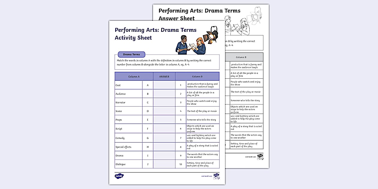 Performing Arts - Drama Terms Activity Sheet - Twinkl