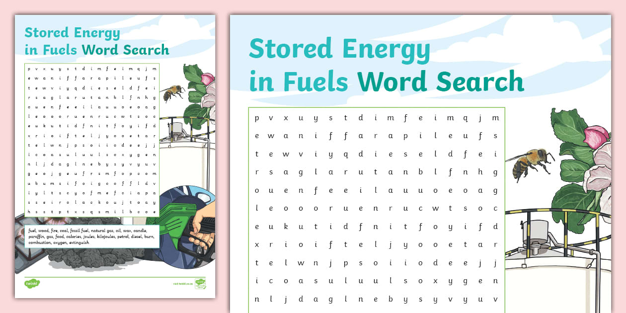 Gr 5. NS and Tech: Stored Energy in Fuels: Word Search