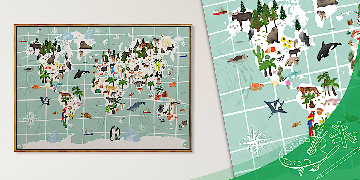 World Map Illustrated Poster | Twinkl Art Gallery - Twinkl