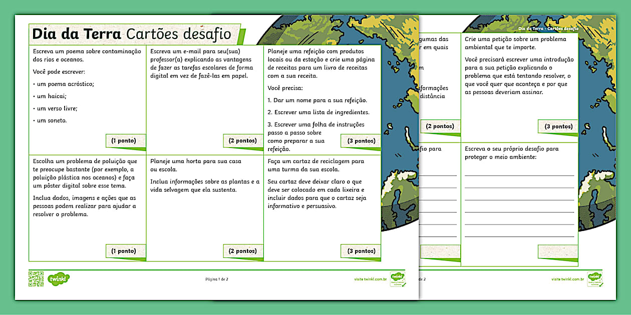 Dia Da Terra Cartões Desafio
