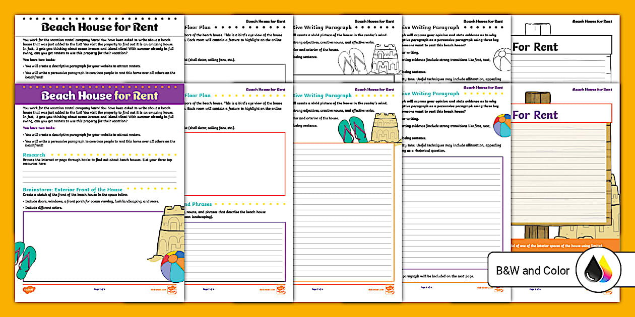 Beach House for Rent Writing Worksheet | 6th Grade Resource